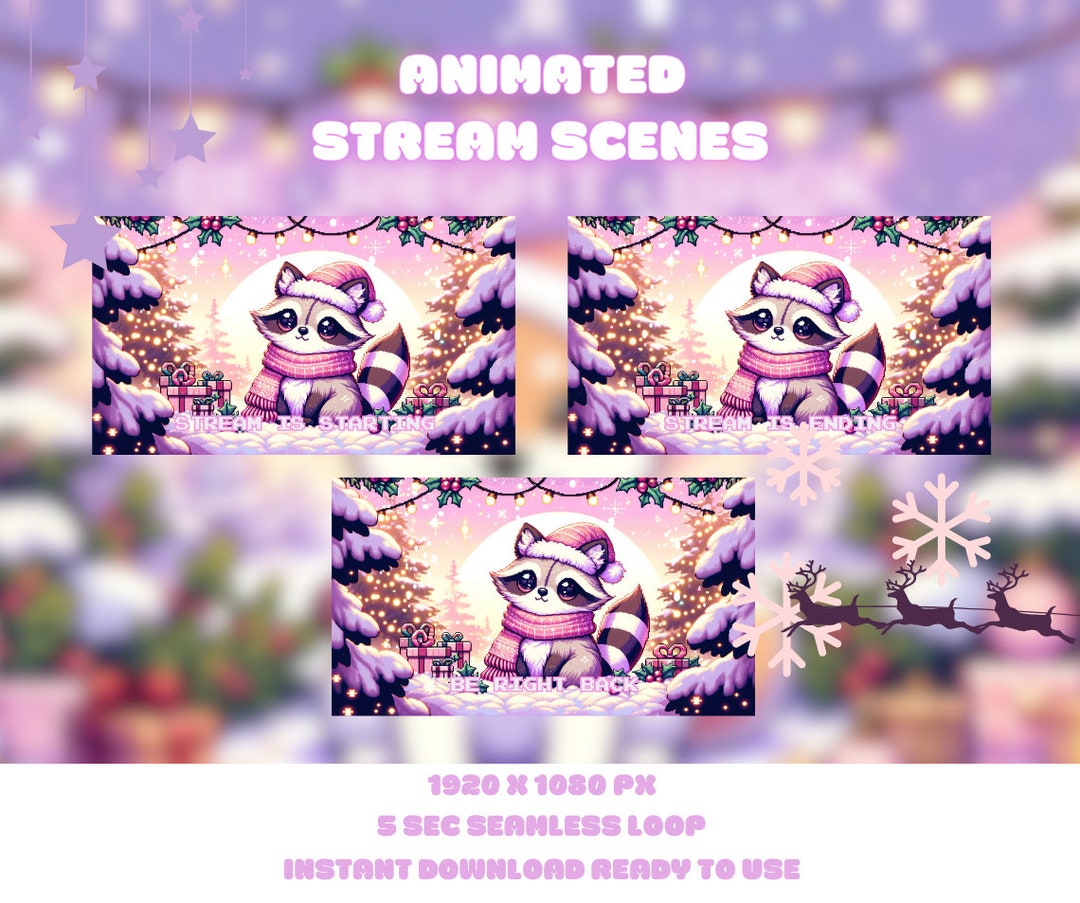 Twitch Overlay Animated Scenes Pixel Art Loop Raccoon Starting Soon, Be ...