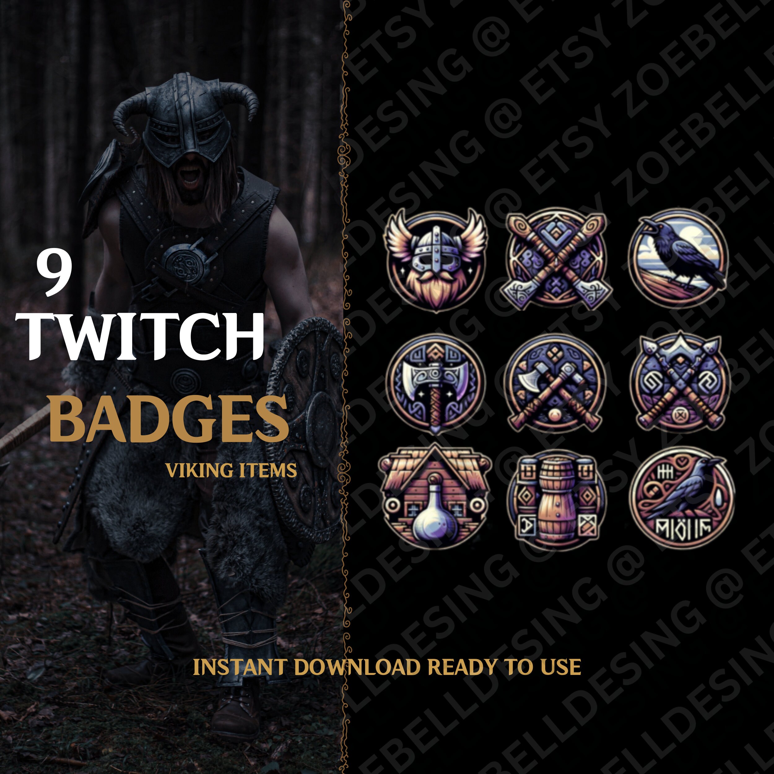 Twitch Sub & Bit Badges Nine Twitch Stream Badges Viking, Fantasy ...