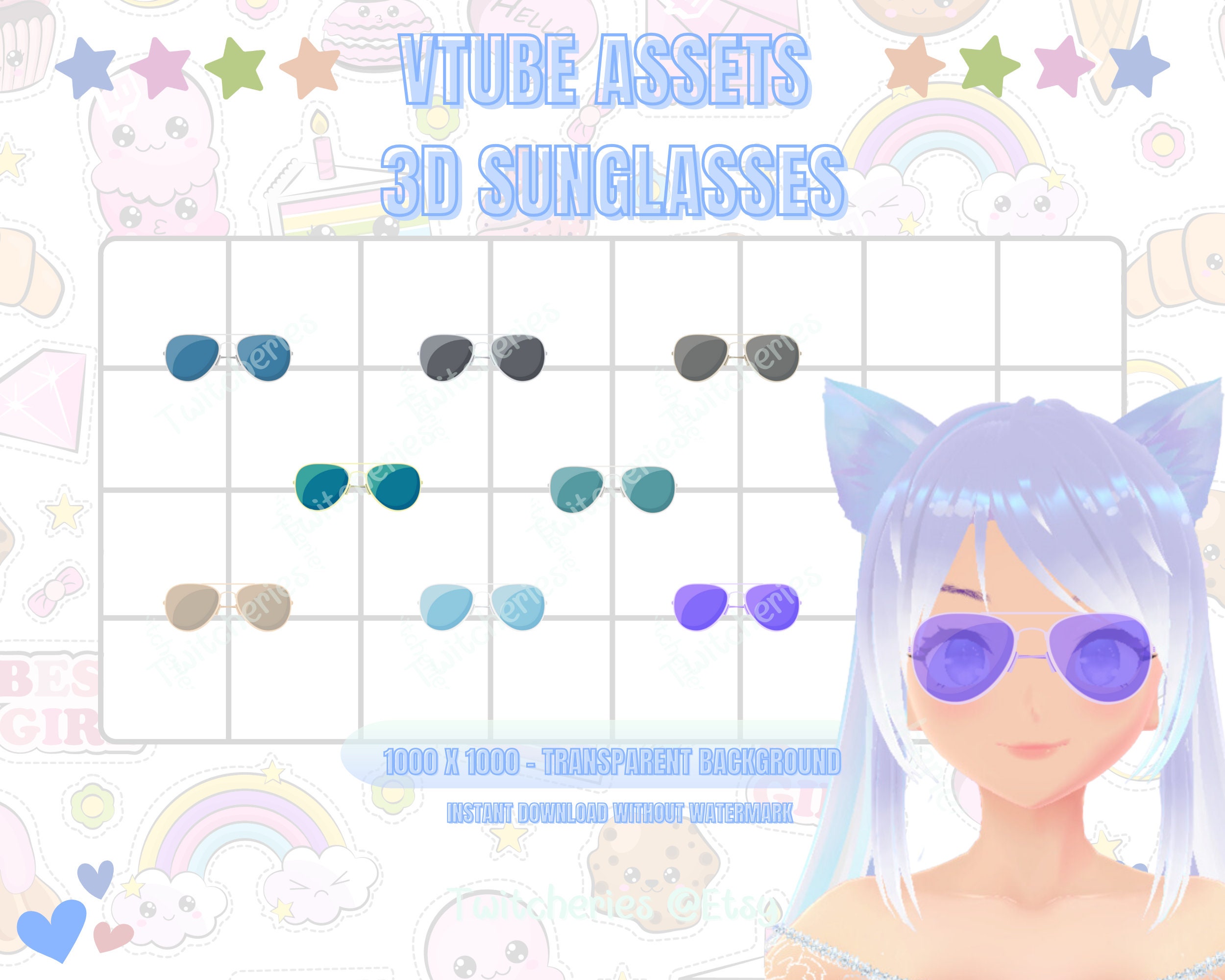 Unique Vtuber Assets: Add a Stylish Touch With Sunglasses in Different ...