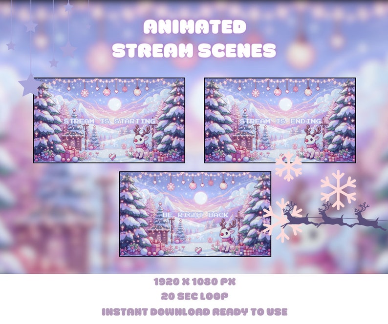 Twitch Overlay Animated Scenes Pixel Art Pink Deer With Gifts Starting ...