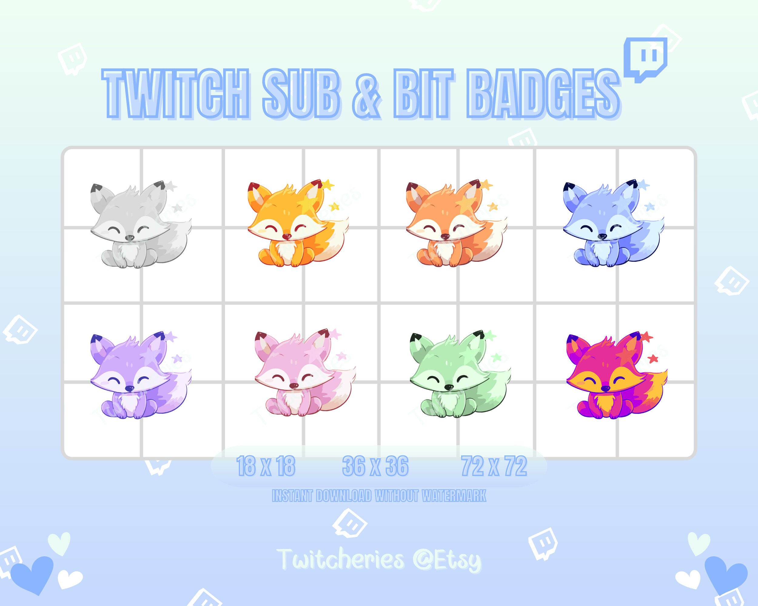 Cute Fox Sub Badges for Twitch Twitch Sub & Bit Badges Fox Sub Badges ...