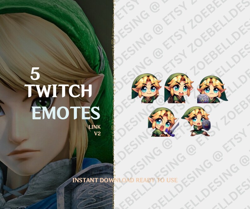 Chibi Link Emote Pack 5 Zelda Inspired Twitch and Discord Emotes, High ...