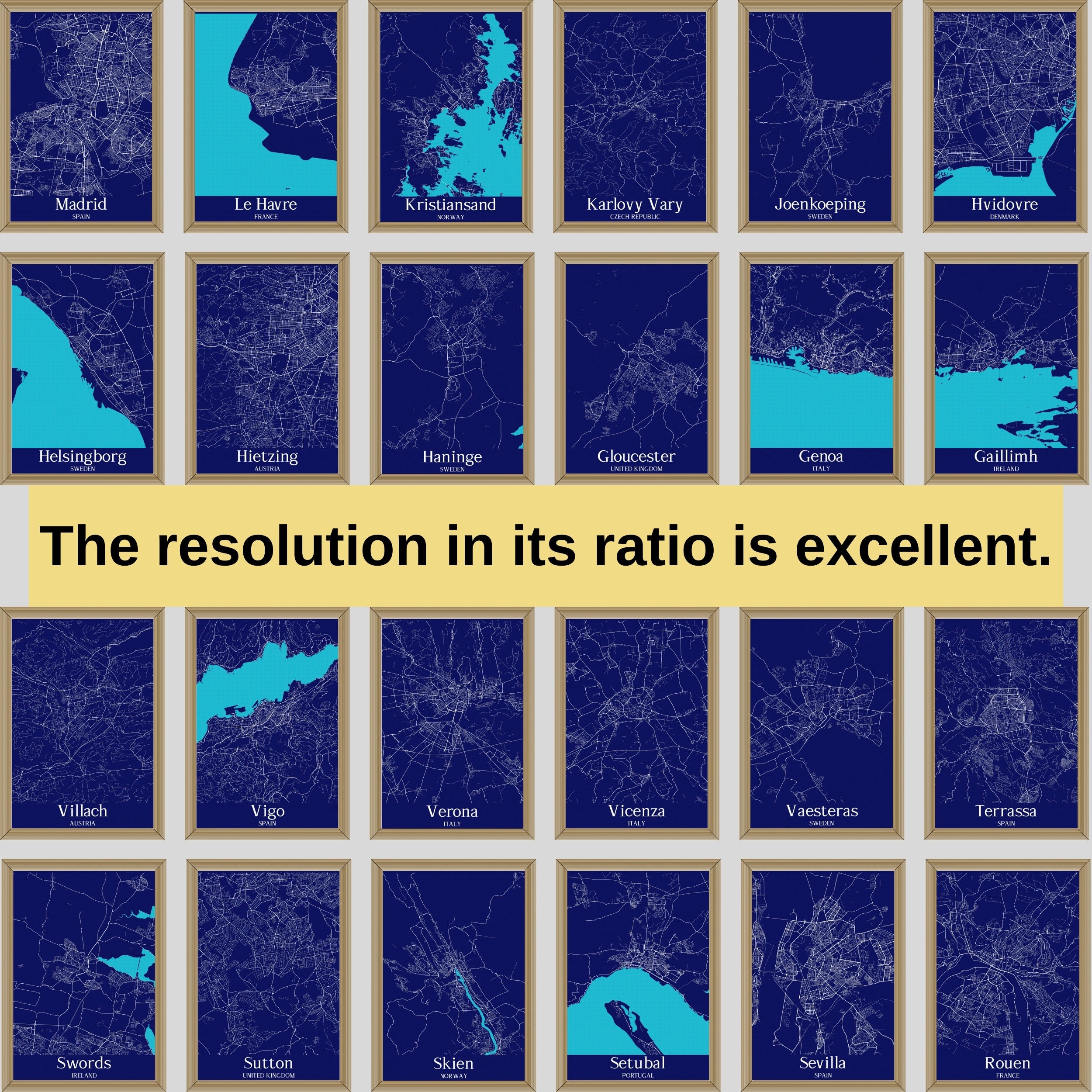 Blue City Map Art, Set of 400 Map, Office Decor Travel Gift Custom Map ...