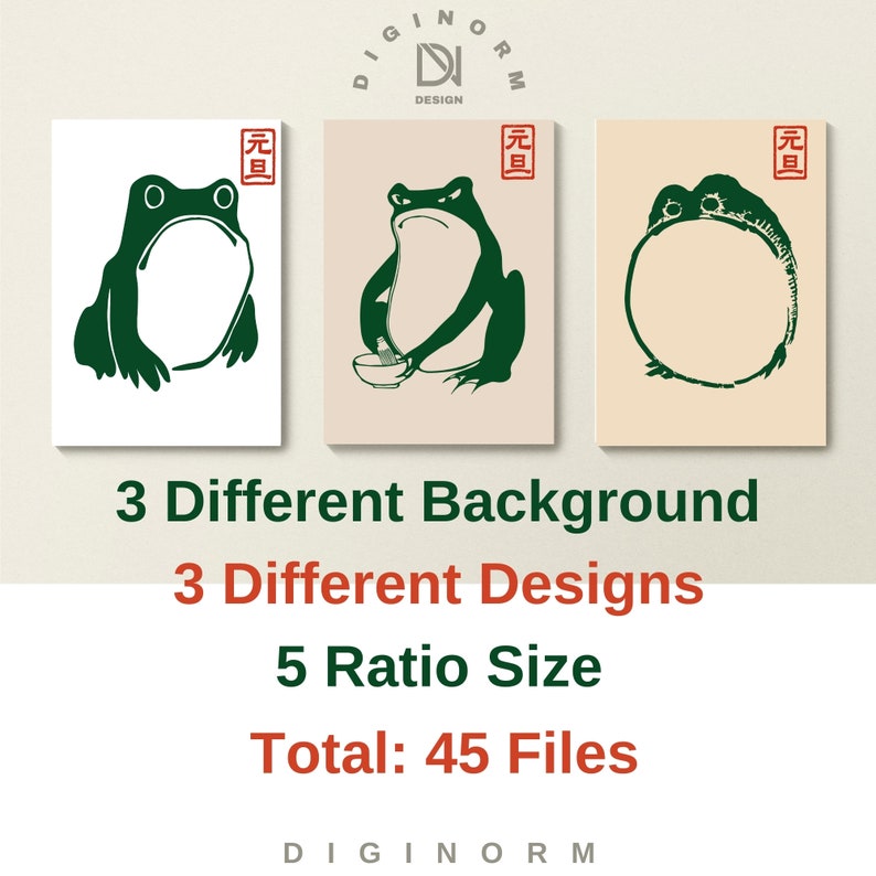 Vintage Frog Woodblock Print Set, Ukiyo-e Japanese Art (digital ...