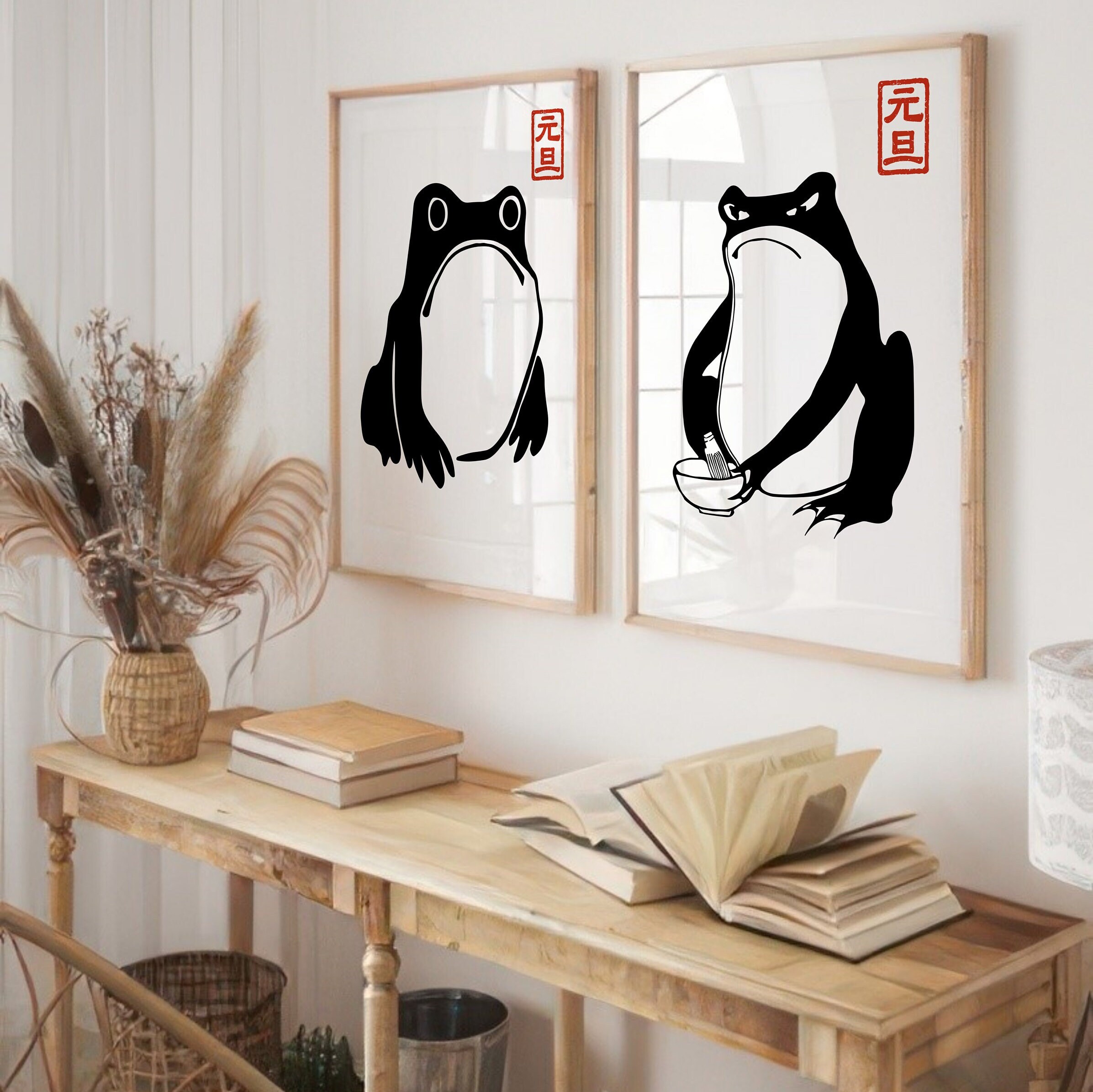 Japanese Matsumoto Hoji Frog Set of 3, Vintage Frog Woodblock Poster ...