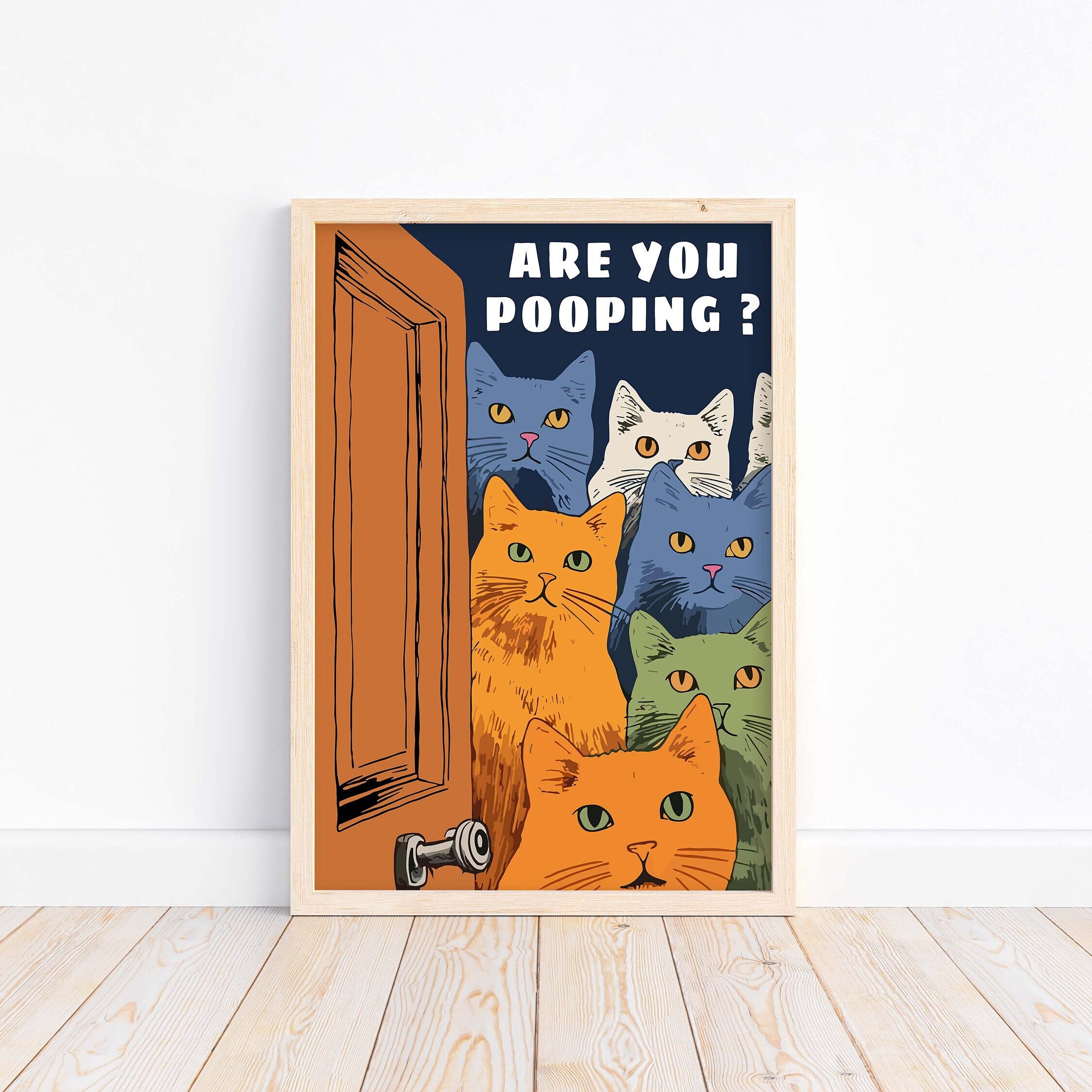 Funny Posters Pooping Print Bathroom Cat Print for Toilet Wall Art ...