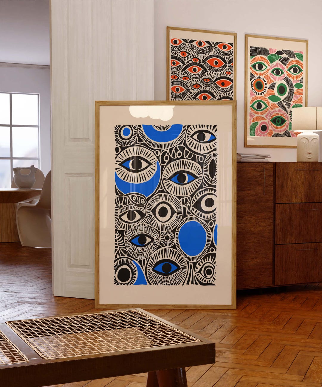 Abstract Eye Collage Print, Surreal Eye Wall Art, Bold Blue Black ...