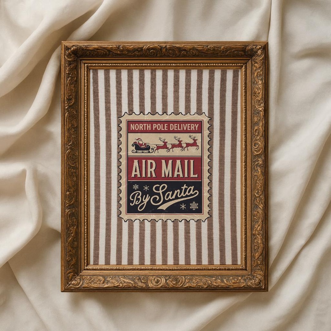 Santa Air Mail Stamp Poster, Vintage Christmas Art (digital Download ...