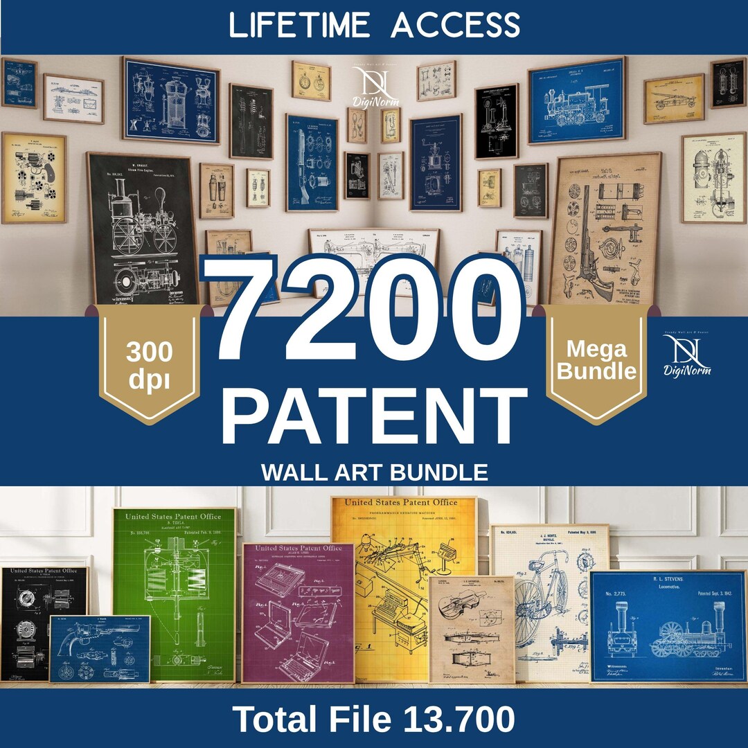 7200 Mega Vintage Patent Posters Bundle, Digital Print Set, Retro ...