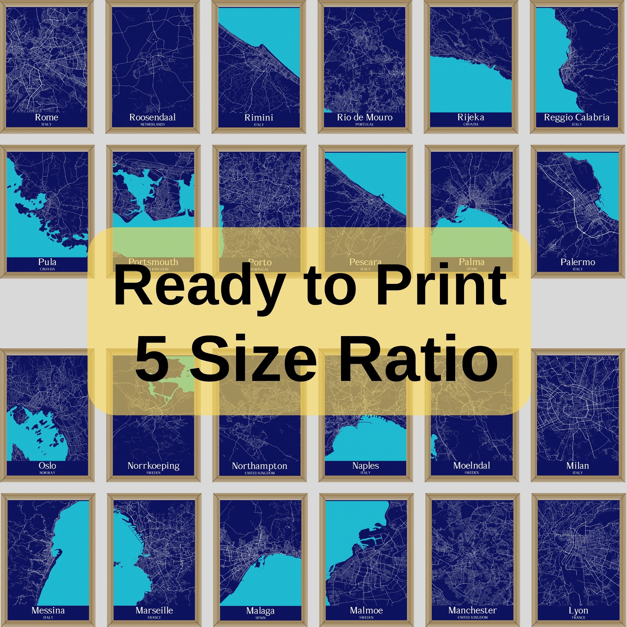 Blue City Map Art, Set of 400 Map, Office Decor Travel Gift Custom Map ...