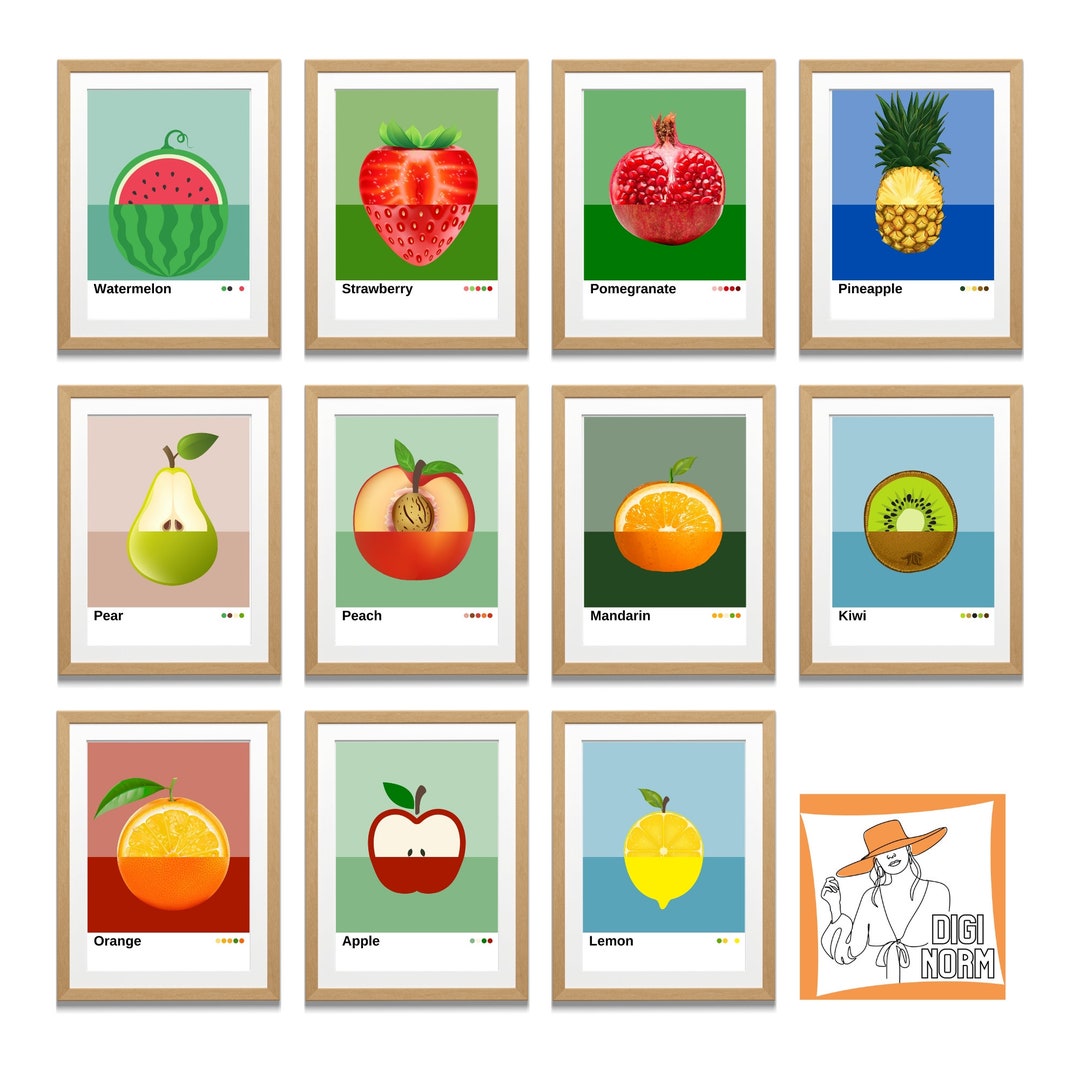 Kitchen Wall Art Set of 11 Fruits Prints Set Dining Room Wall Decor ...