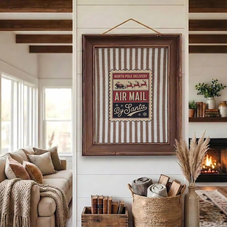 Santa Air Mail Stamp Poster, Vintage Christmas Art (digital Download ...