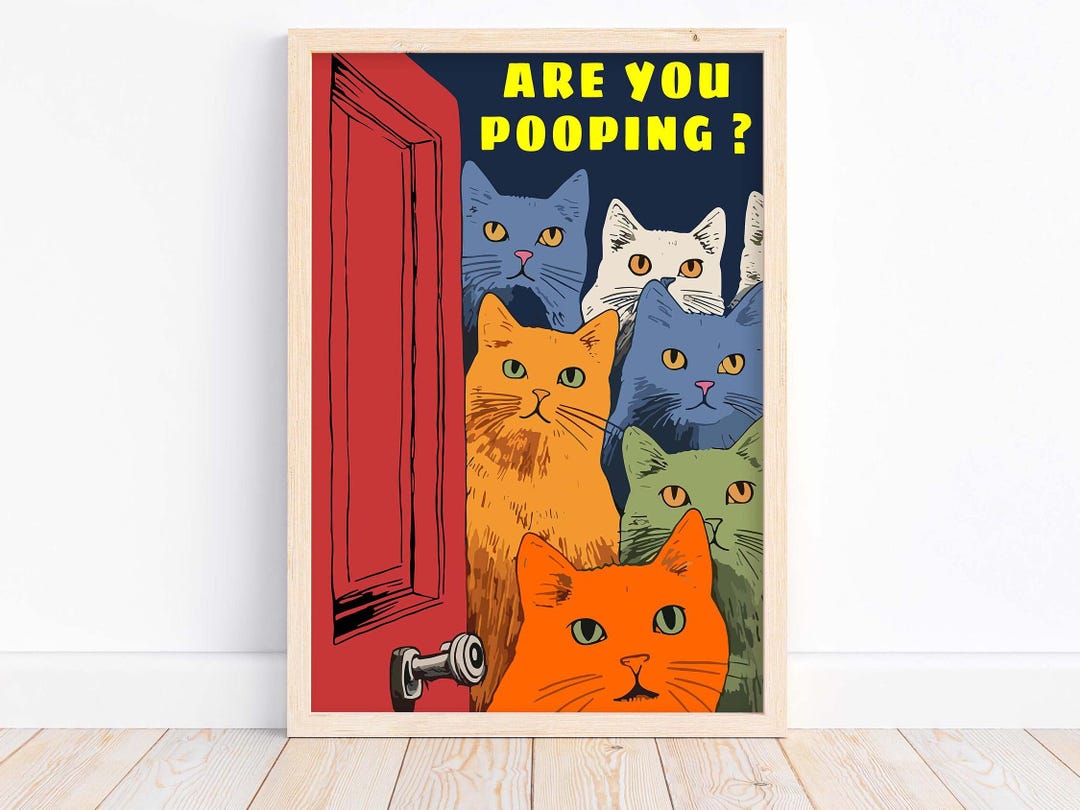 Funny Cat Bathroom Print | Pooping Humor Toilet Poster (digital ...