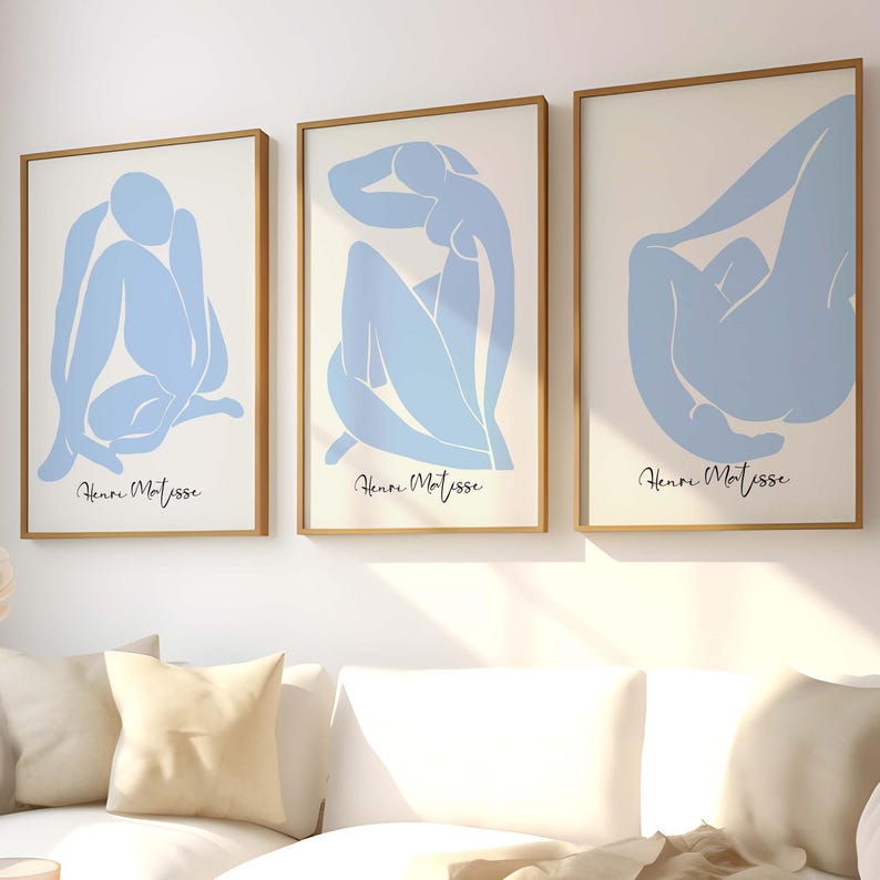 Henri Matisse Set of 3 Nude Line Art Prints Matisse Inspired Blue ...