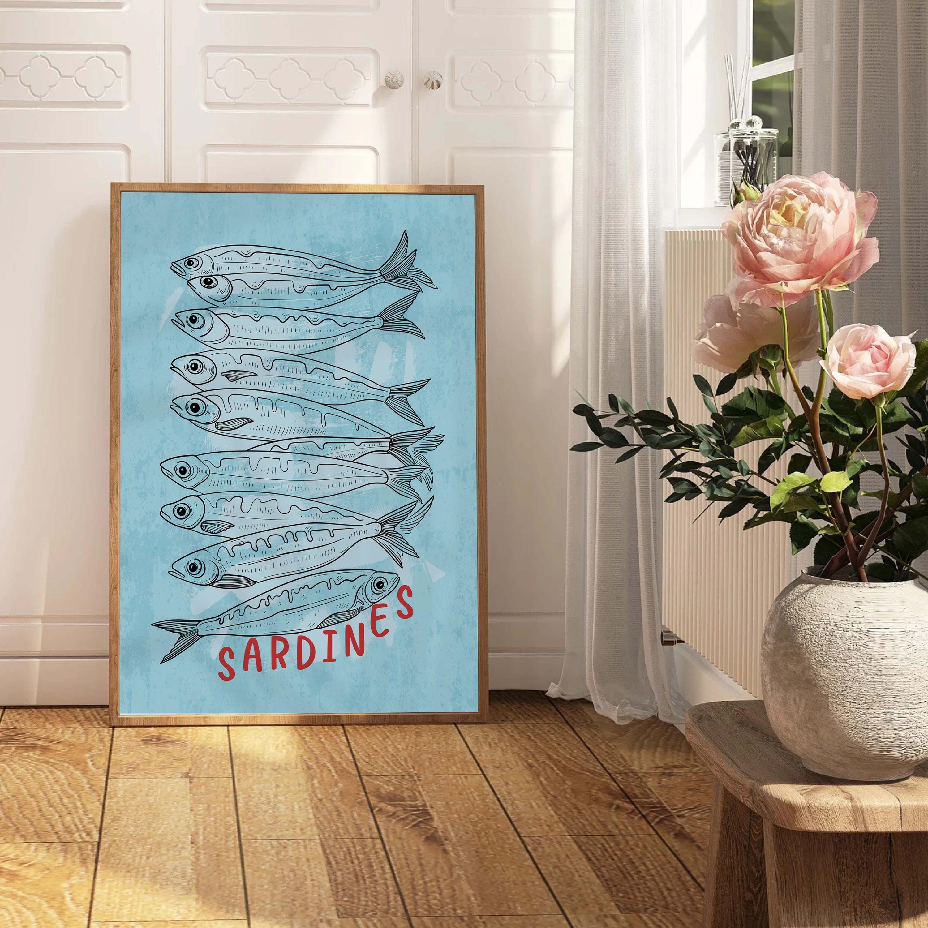 Sardine Wall Art, Sardines Tin Fish Poster, Colorful Kitchen Print ...