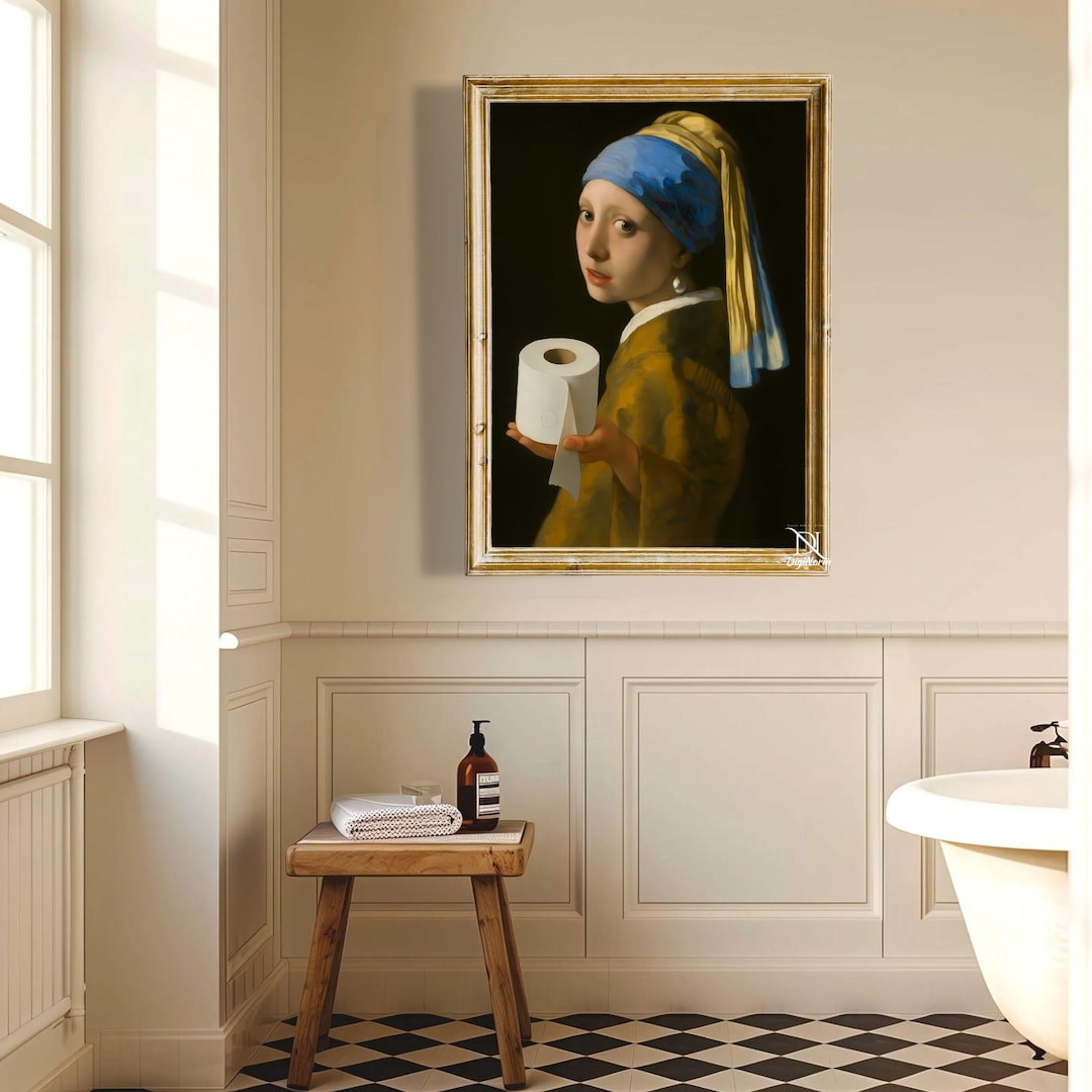 Funny Girl With a Pearl Earring Toilet Paper Parody Print (digital ...