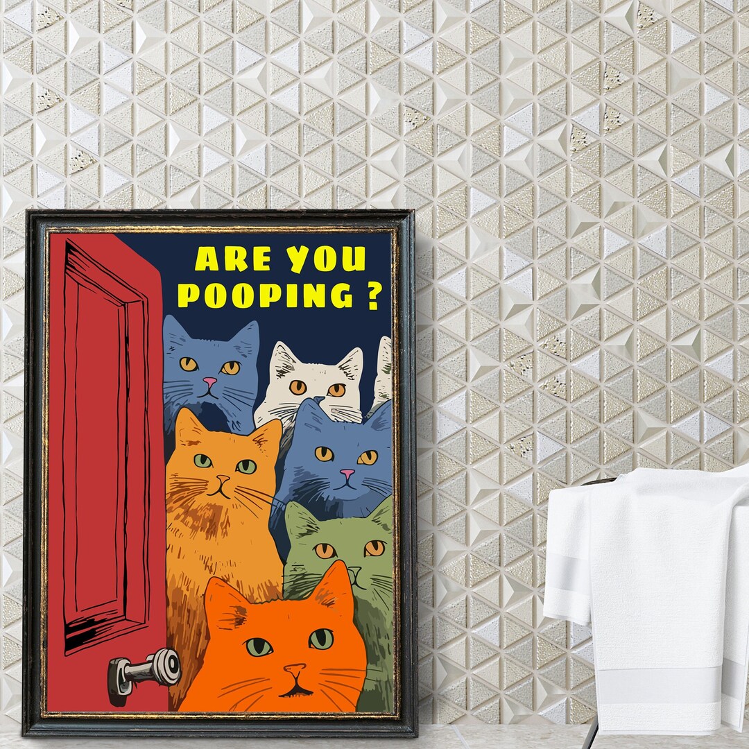 Funny Posters Pooping Print Bathroom Cat Print for Toilet Wall Art ...