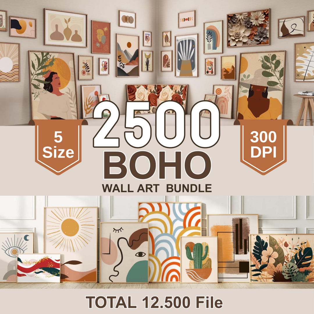 Boho Wall Collage Mega Bundle, 2500+ Abstract Art Prints (digital ...