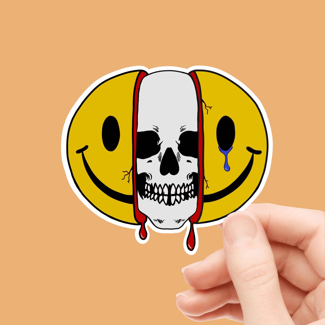 Dead Inside Smiley Face Skull Sticker, Anxiety Sticker, Planner Sticker ...