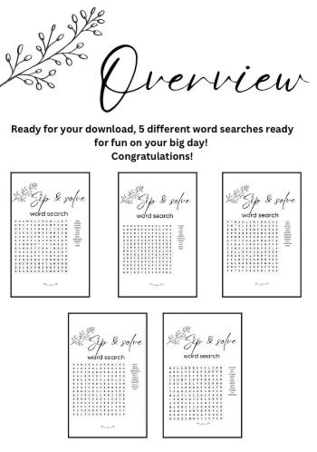 Sopas de letras para bodas: descarga digital instantánea, listas para ...