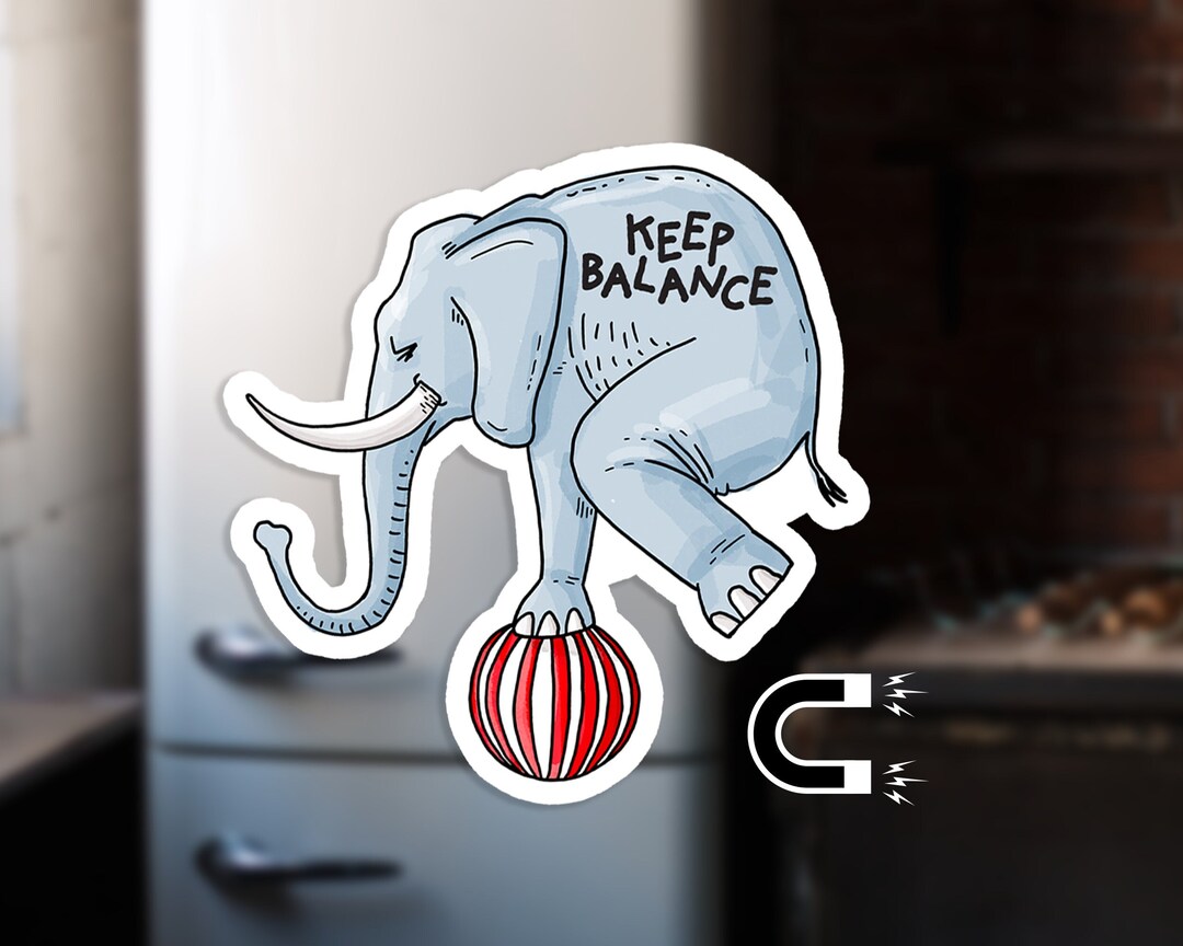 Cute Elephant Fridge Magnet - Keep Balance Vinyl Magnet - Animal Magnet ...