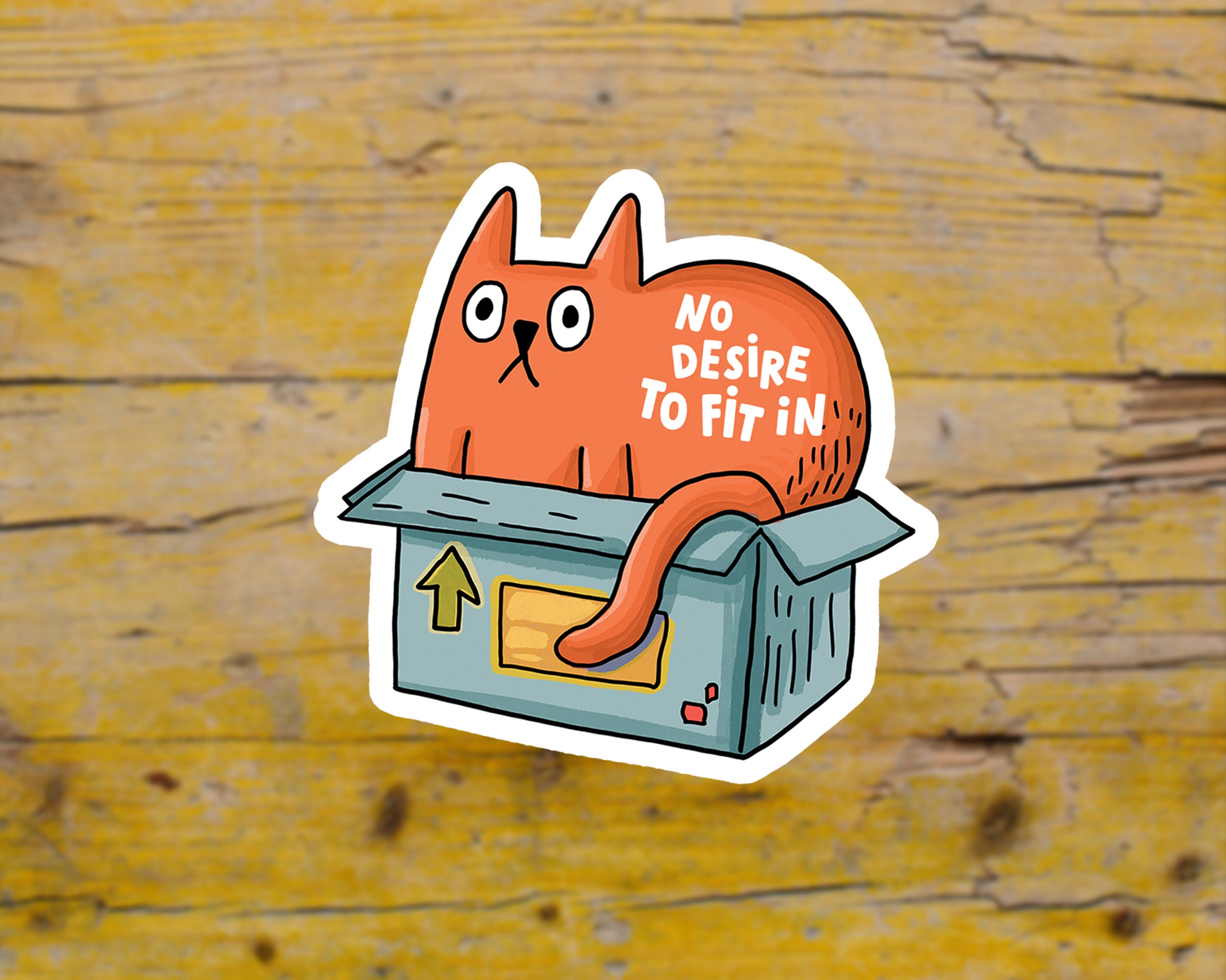 Funny Cat Vinyl Sticker Cute Orange Cat Sticker Cool Cat - Etsy