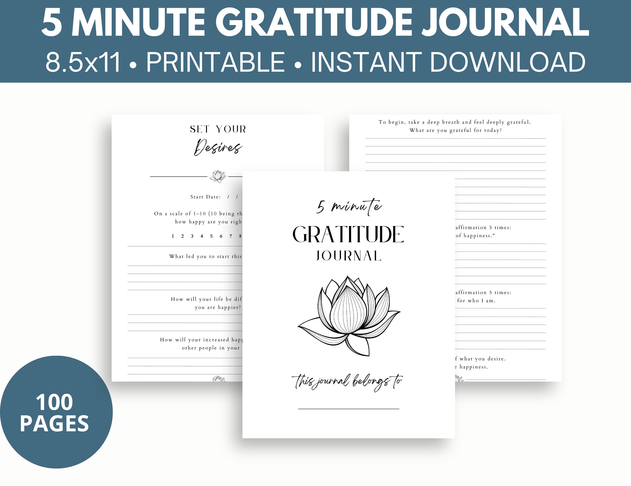 Simple 5 Minute Gratitude Journal Gratitude Journal 5 Minute Journal ...
