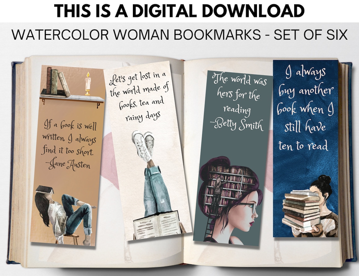 Printable Watercolor Woman Bookmarks Printable Bookmarks Set Bookmarks ...