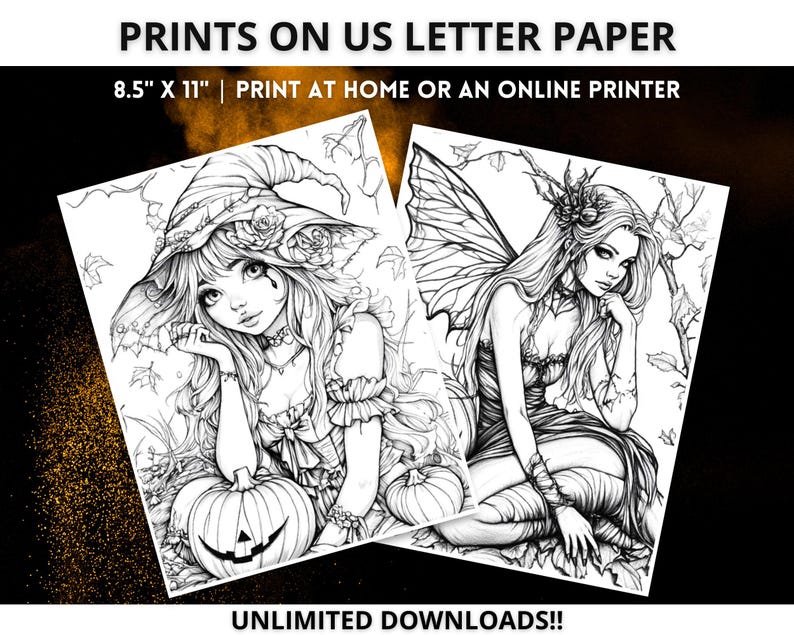 Halloween Fairy Coloring Pages Printable Adult Coloring Book Mystical ...