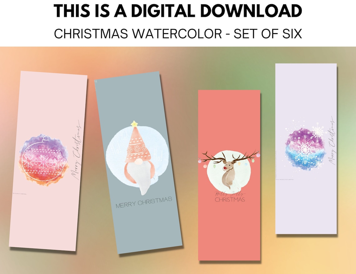 Printable Christmas Watercolor Bookmarks Printable Bookmarks Set ...