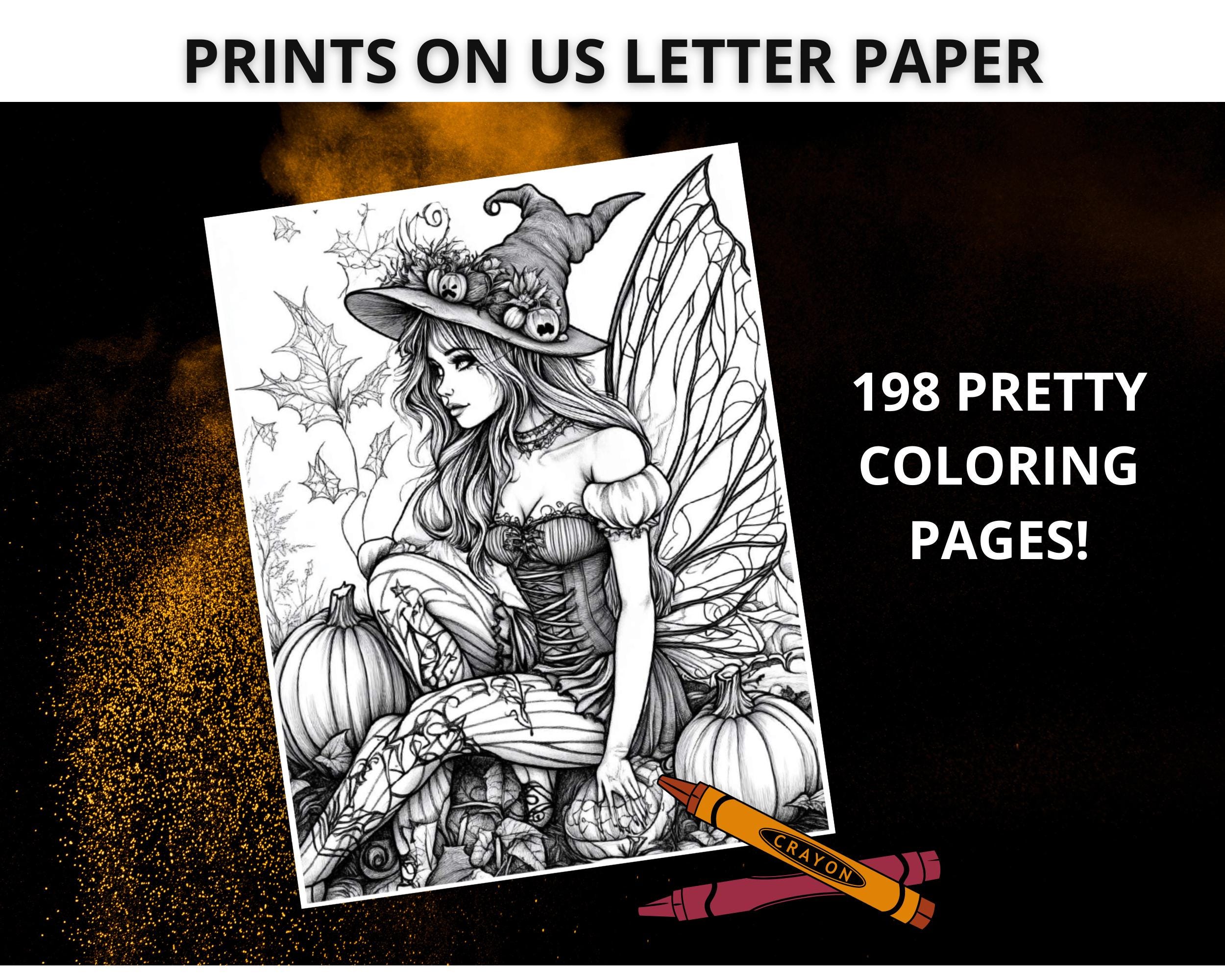 Halloween Fairy Coloring Pages Printable Adult Coloring Book Mystical ...