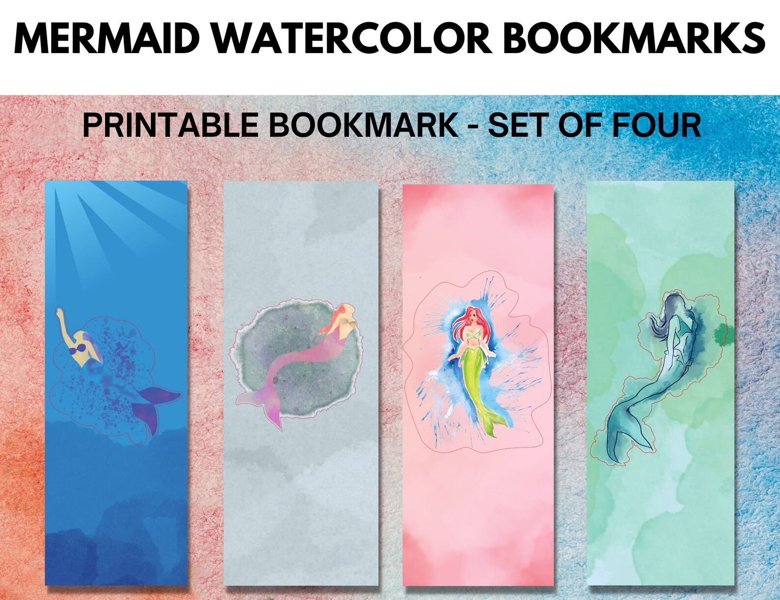 Printable Mermaid Watercolor Bookmarks Printable Bookmarks Set ...