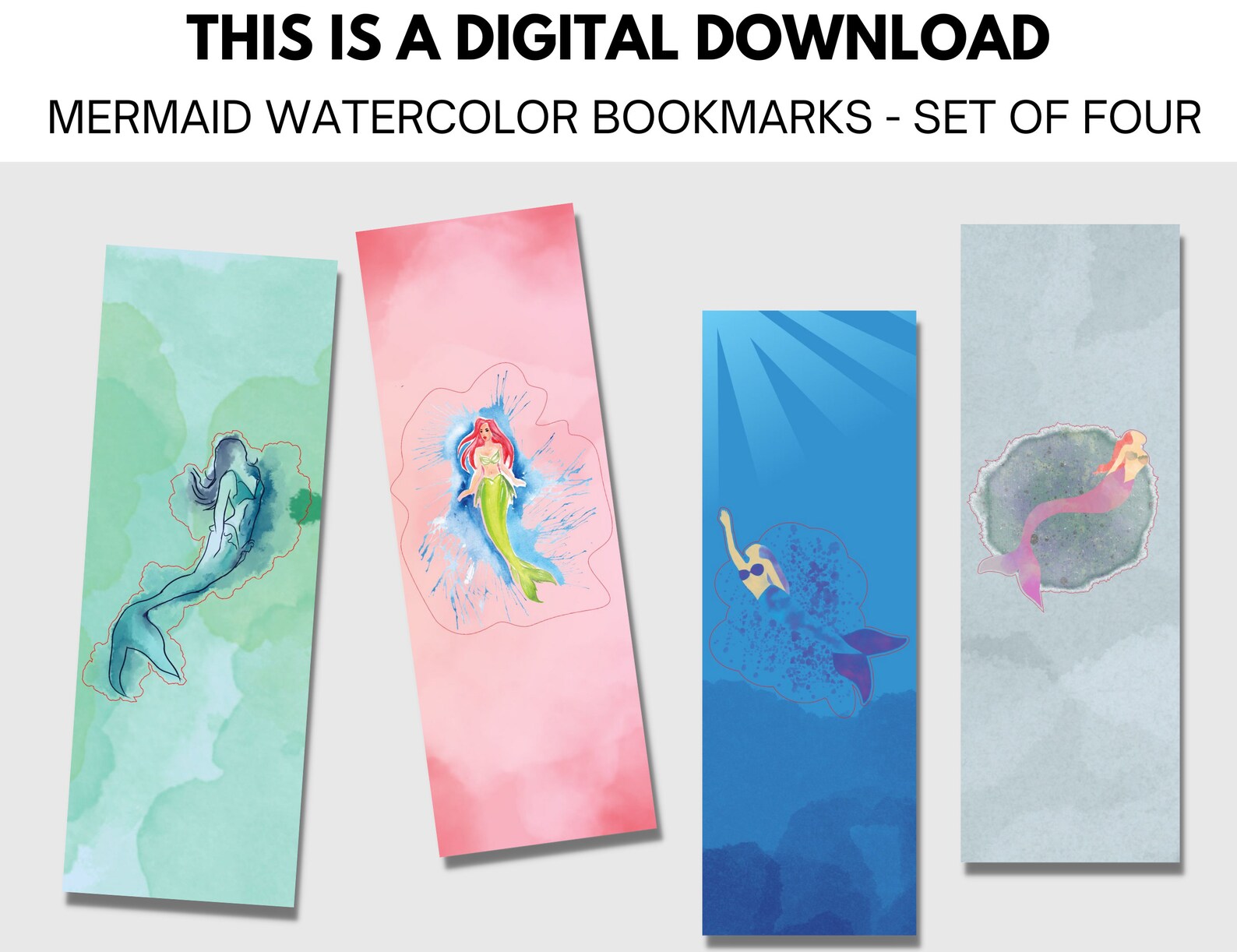 Printable Mermaid Watercolor Bookmarks Printable Bookmarks Set ...