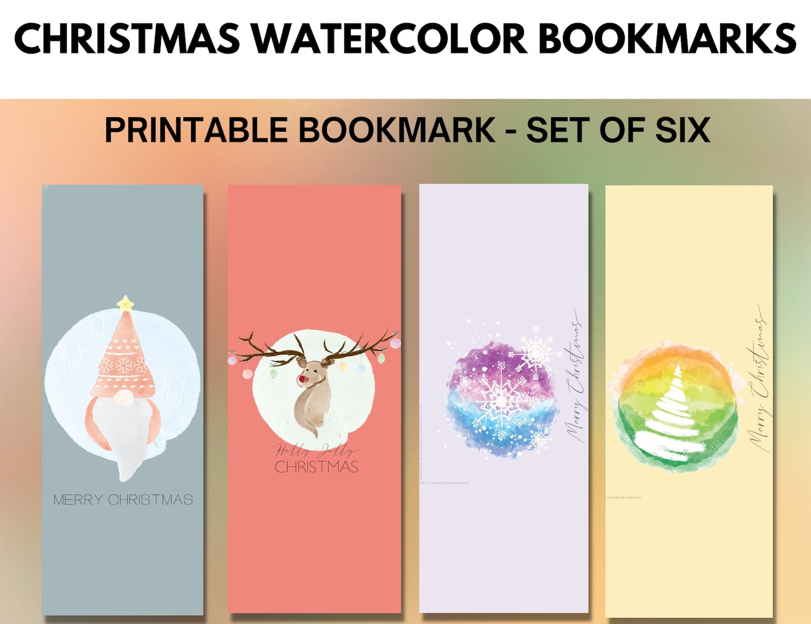 Printable Christmas Watercolor Bookmarks Printable Bookmarks Set ...