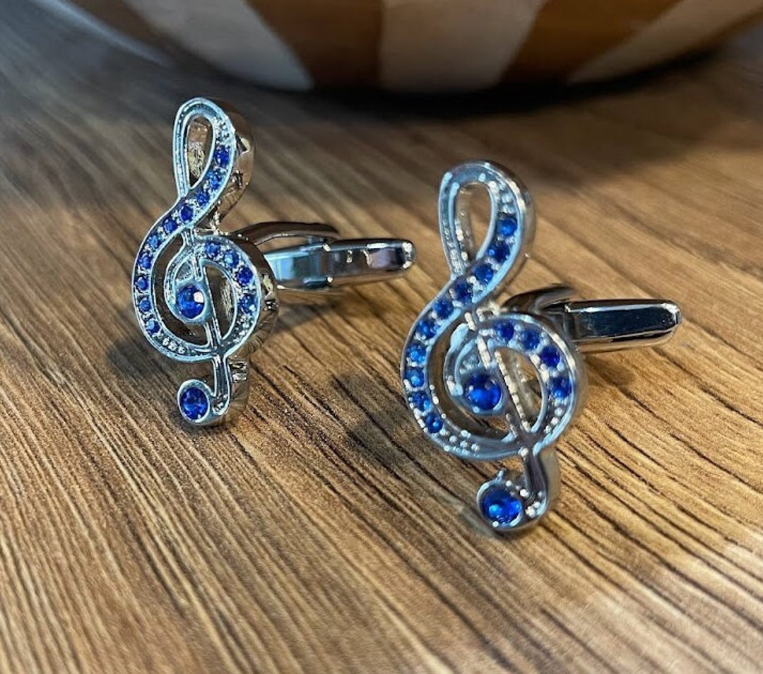 Blue Diamante Treble Clef Musical Note Cufflinks Novelty Gifts Presents ...