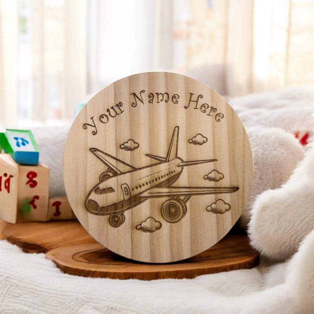Personalised Airplane Wooden Coaster for Kids - Custom Engraved Design ...