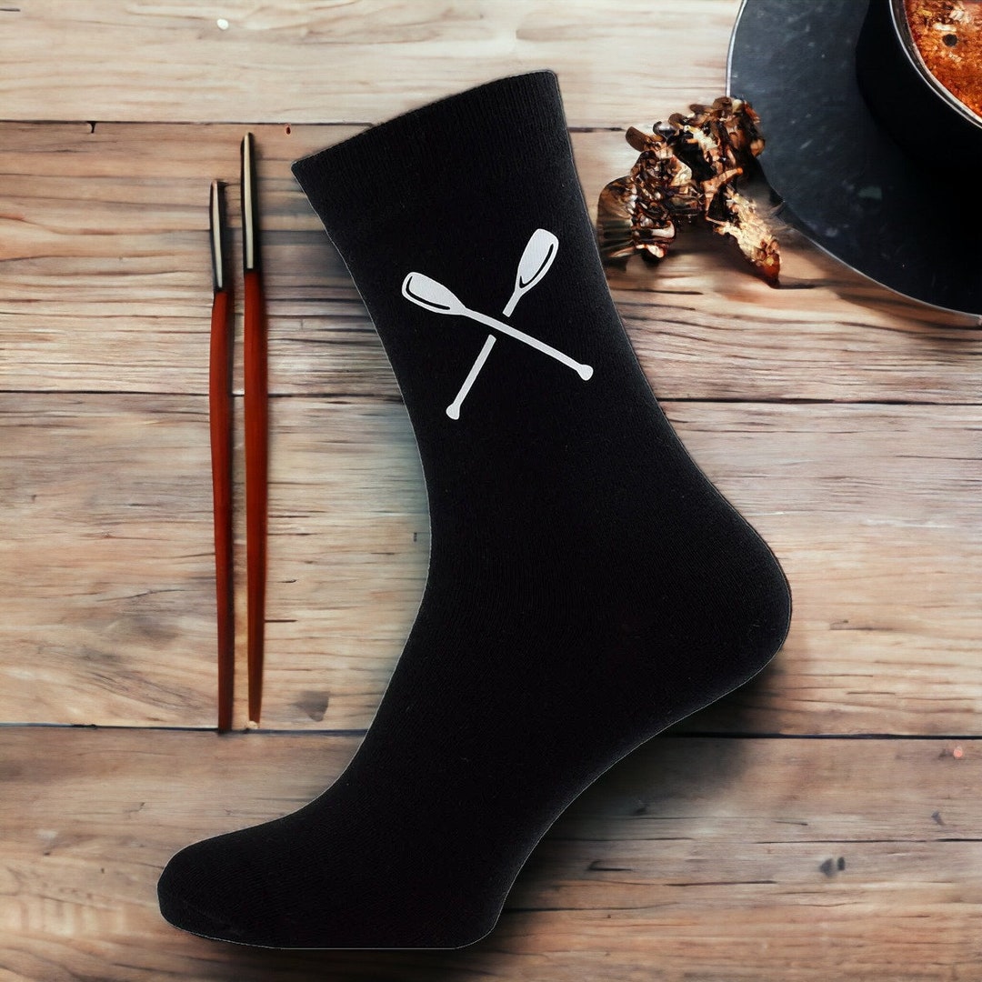 Men’s Black Rowing Socks – Crossed Oars Design, Cotton Rich Stretch Fit ...