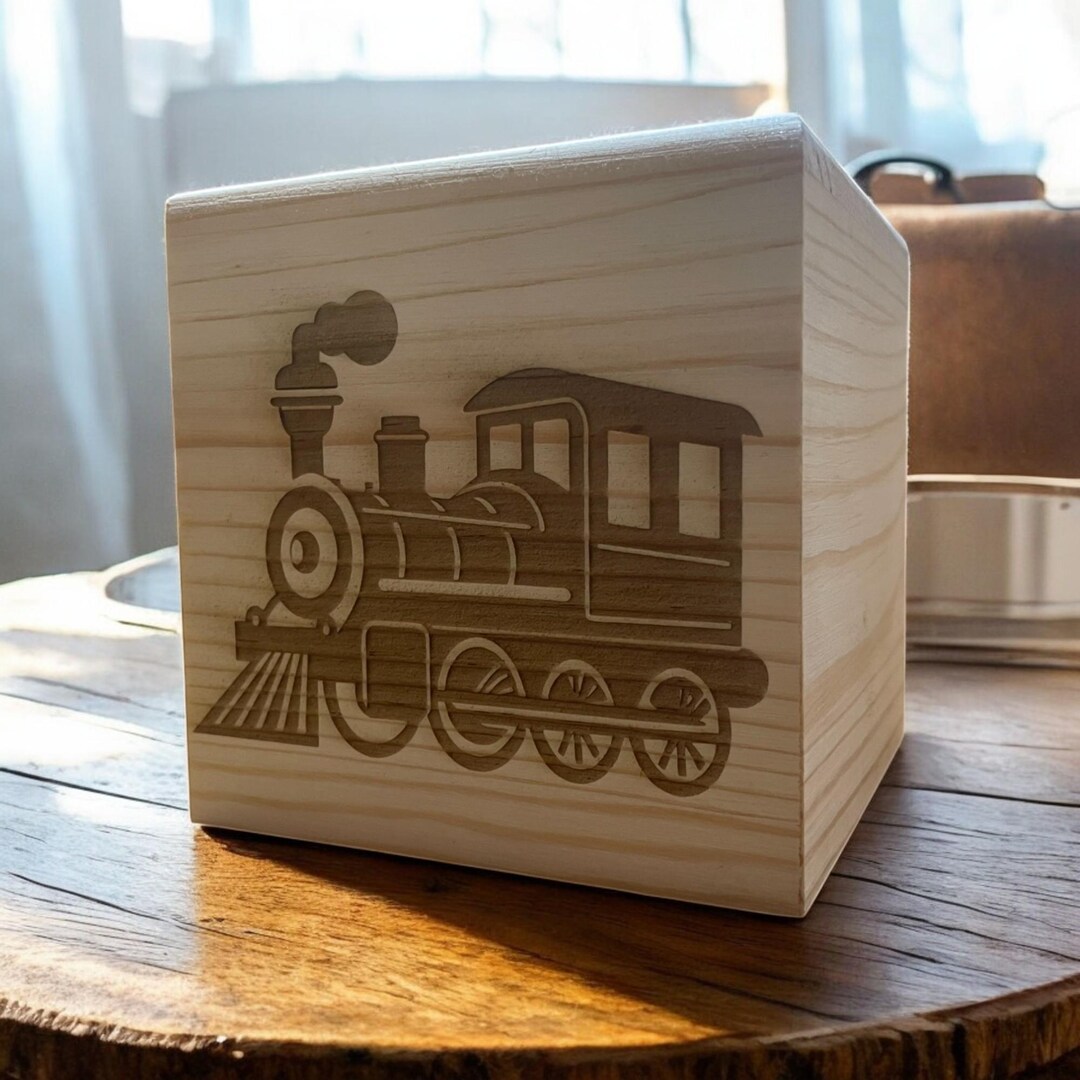 Personalised Wooden Train Piggy Bank for Kids - Custom Engraved Money ...