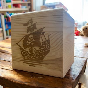 Pirate Ship Money Box – Personalised Engraved Piggy Bank Gift for Kids ...