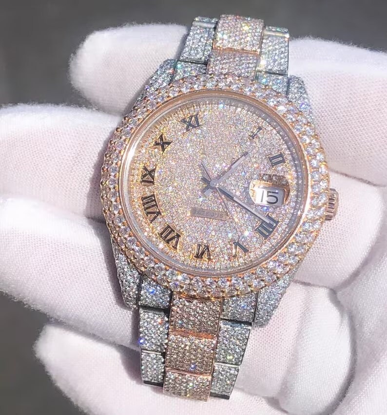 VVS Moissanite Diamond Two Tone Watch, Yellow Tone Iced Out Watch ...