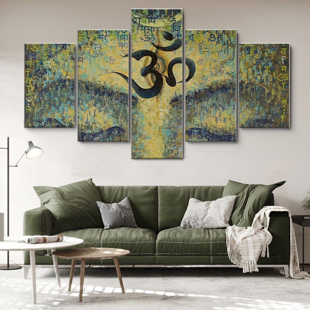 Om Symbol on Buddha's Forehead 5 Piece Canvas Wall Art, Large Framed 5 ...