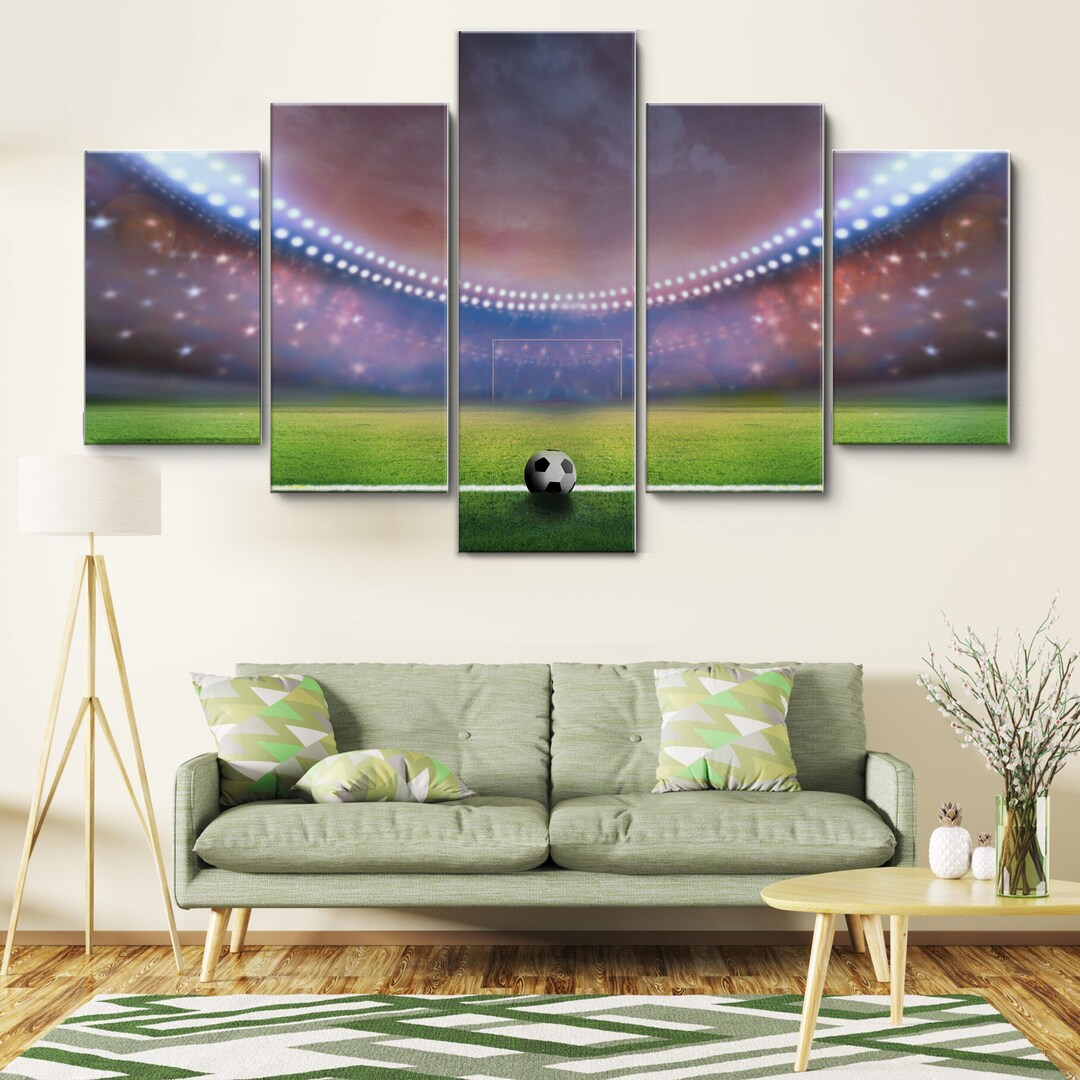 Soccer Football Stadium 5 Pieces Canvas Wall Art, Large Framed Wall Art ...