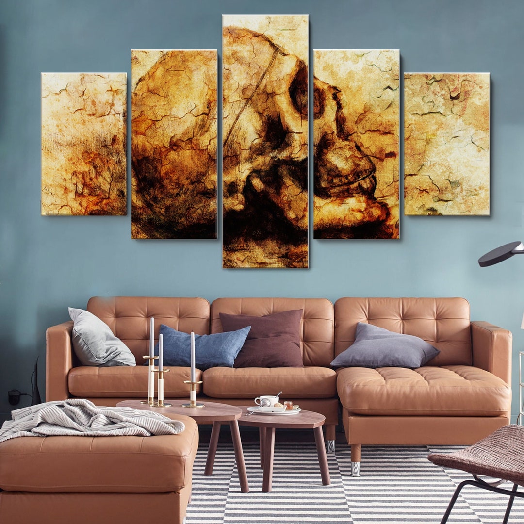 Vintage Skull, Skull Head 5 Piece Canvas Wall Art, Large Framed 5 Piece ...