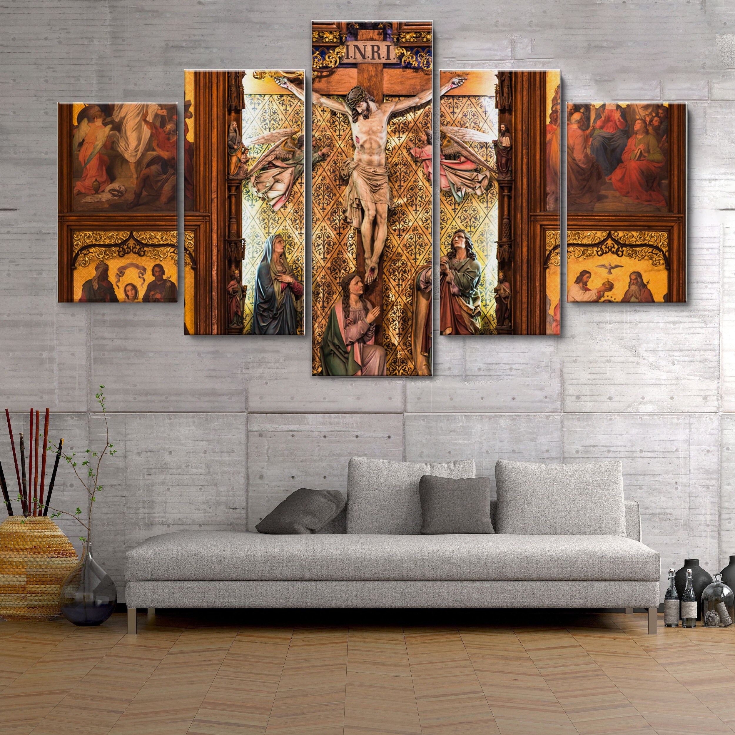 Jesus Christ on Altar Christian Cross 5 Pieces Canvas Wall Art, Large ...