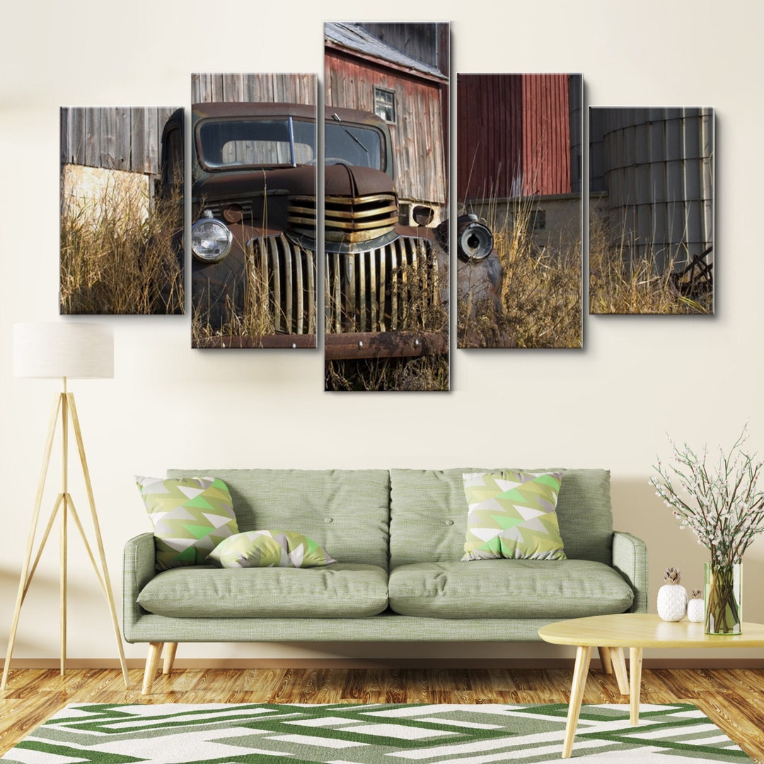 Behind the Barn Vintage Old Truck Car 5 Piece Canvas Wall Art, Large ...