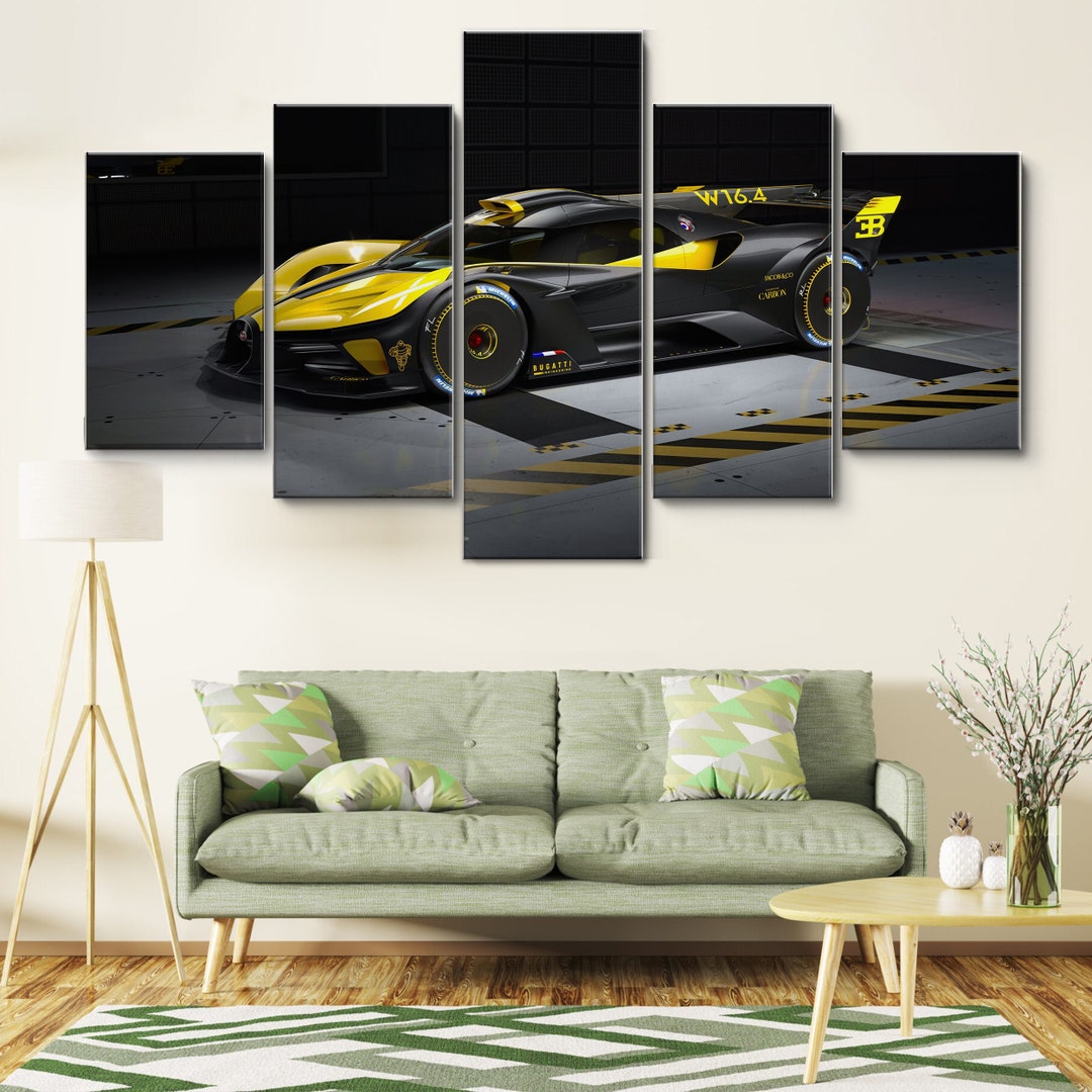 Bugatti Bolide Yellow Black Car 5 Pieces Canvas Wall Art, Large Framed ...