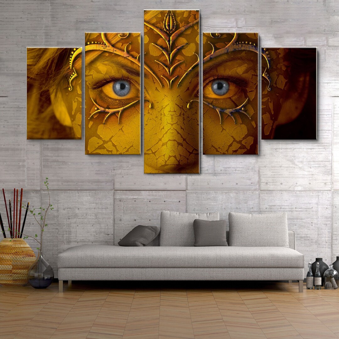 Abstract Woman Blue Eyes Bronze 5 Pieces Canvas Wall Art, Large Framed ...