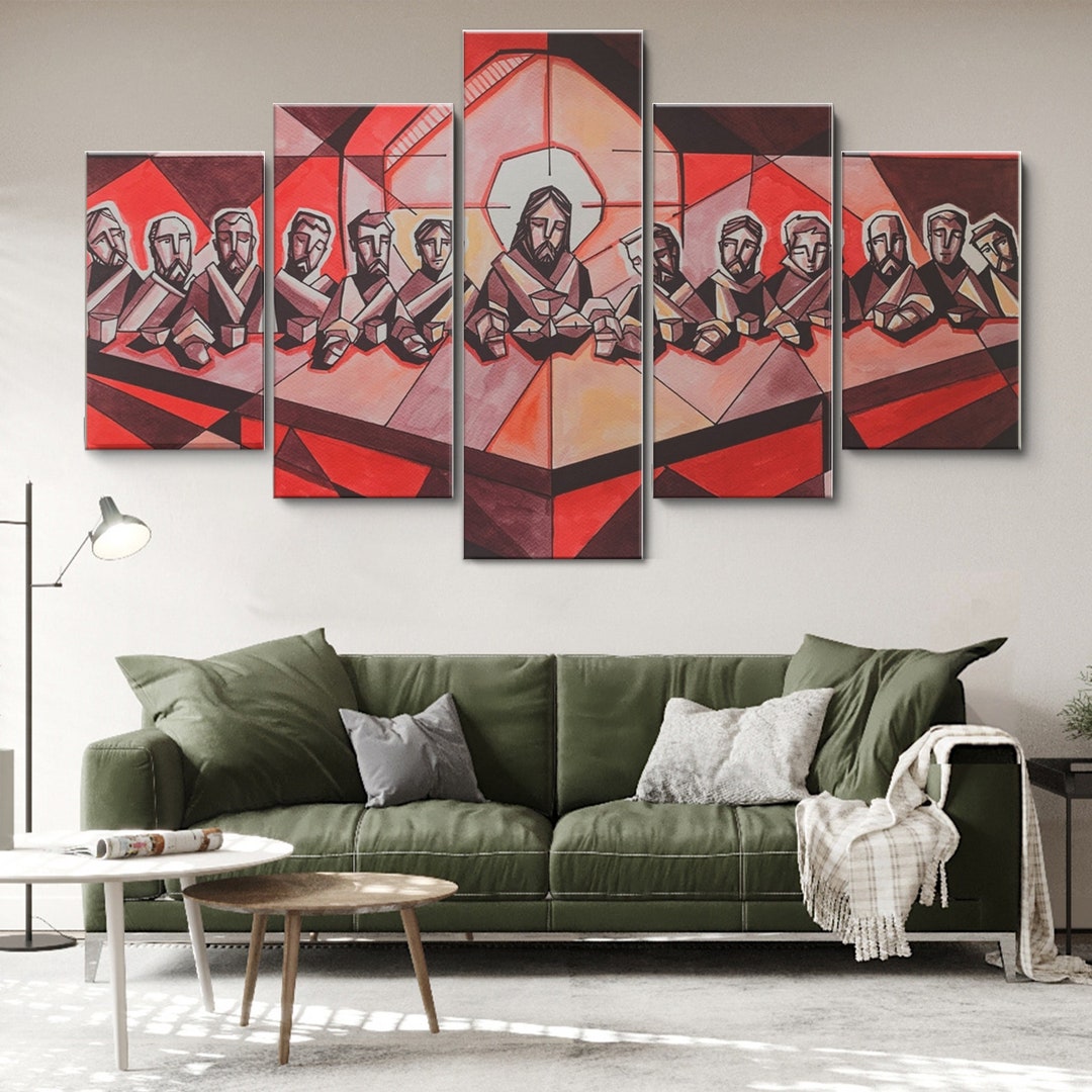Last Supper Jesus Christ With Disciples 5 Piece Canvas Wall Art, Large ...