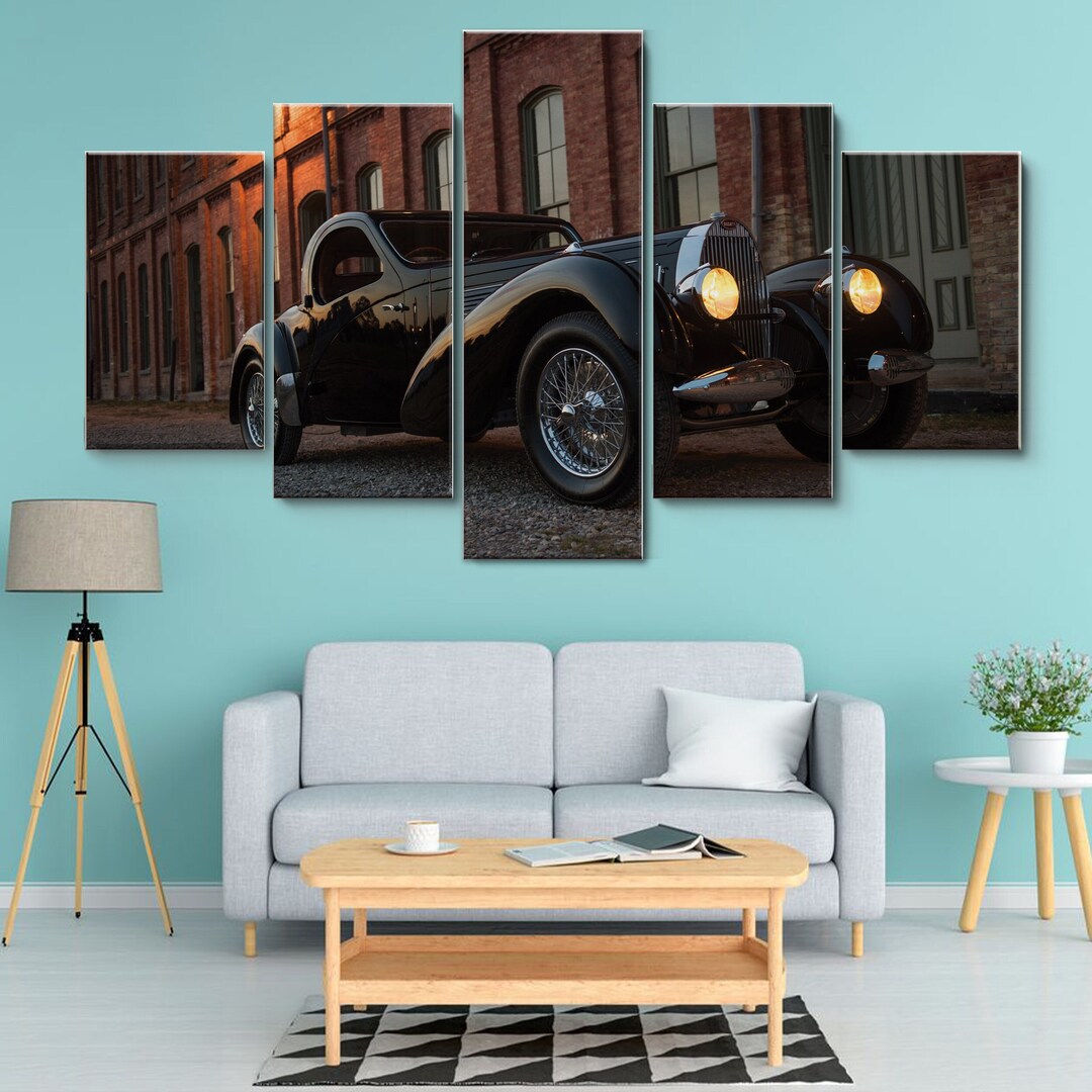 Bugatti Vintage Old Car 5 Pieces Canvas Wall Art, Large Framed 5 Pieces ...