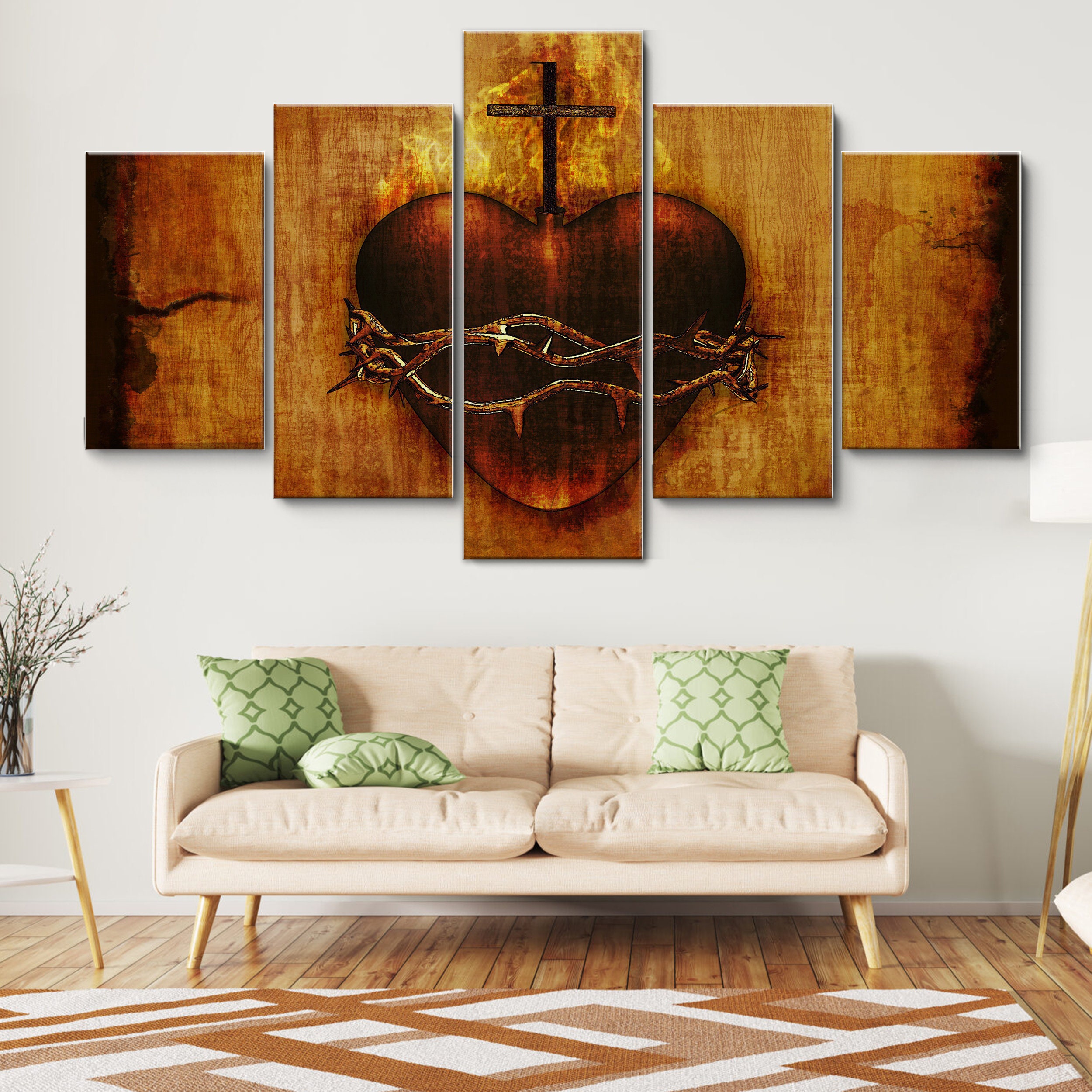 Sacred Heart of Jesus on Parchment 5 Pieces Canvas Wall Art - Etsy